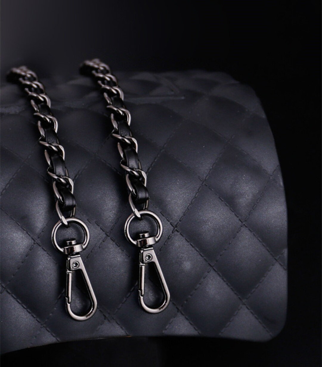 8MM Width Black Leather Bag Chain, Gunmetal Crossbody Bag Strap ...