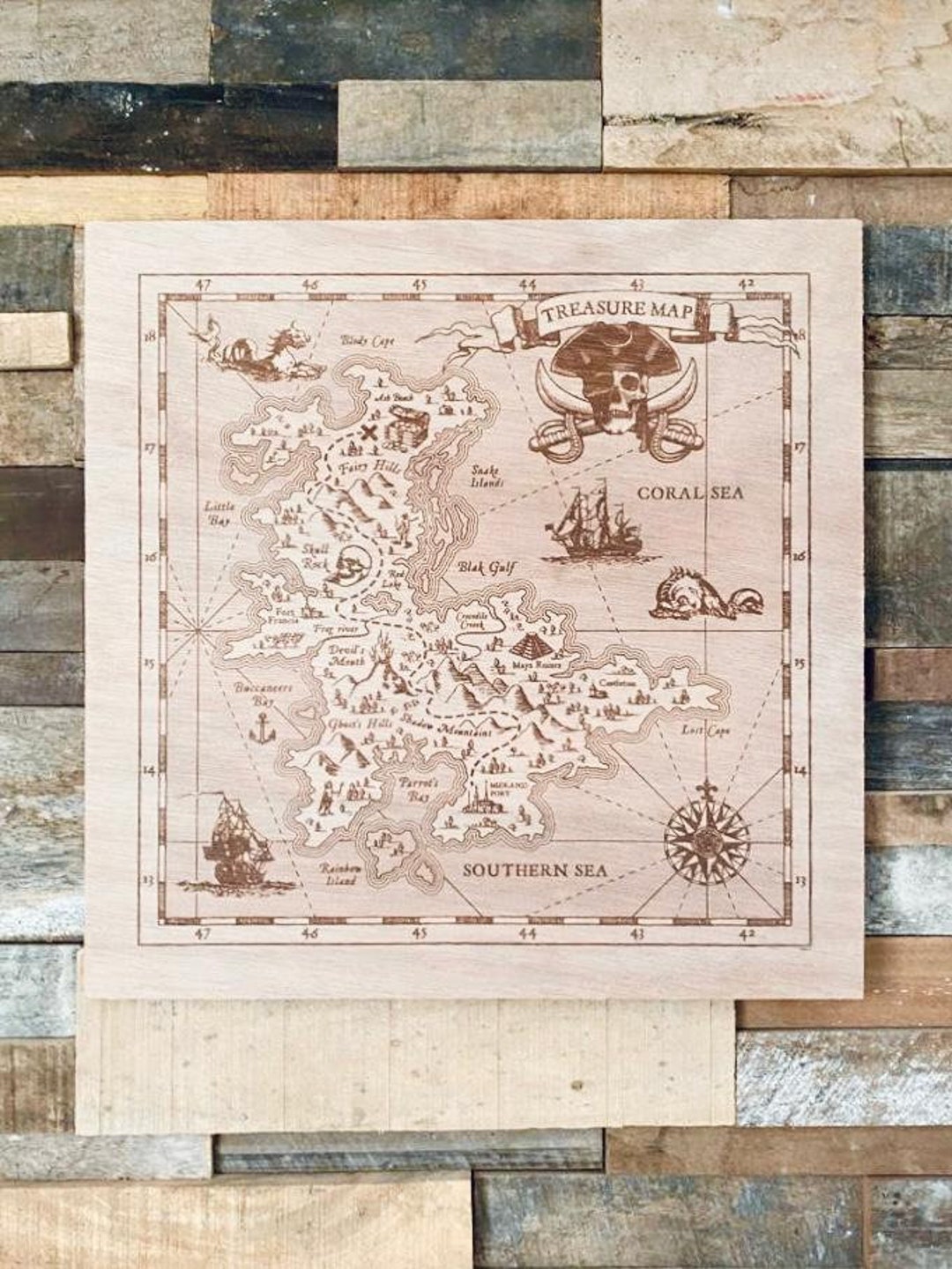 Vintage Wooden Board / Pirate Treasure Map - Etsy