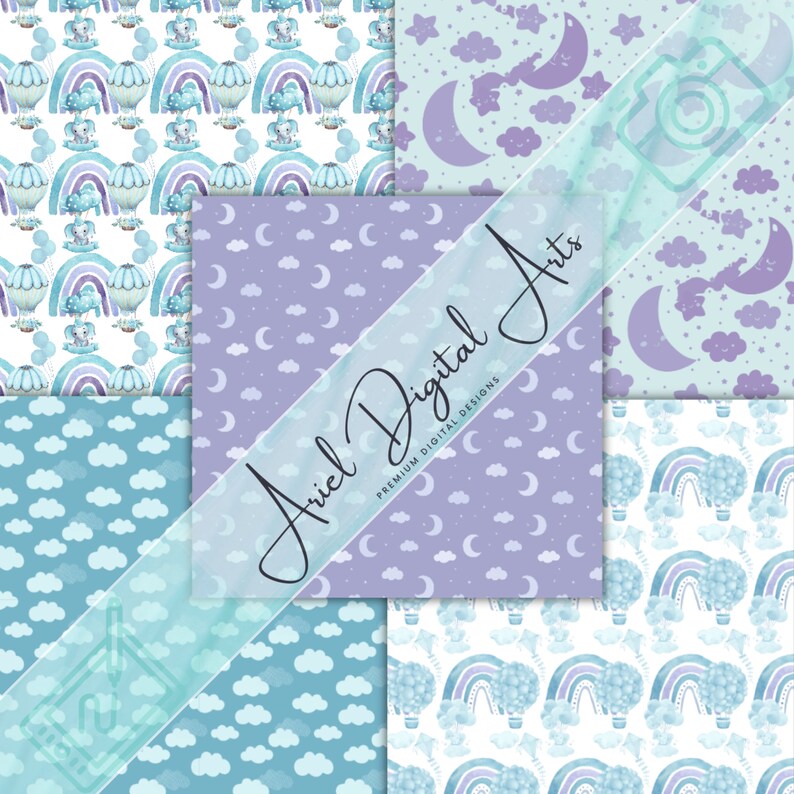 20 Boy Baby Shower Elephants and Ballons Baby Blue Pattern Paper ...