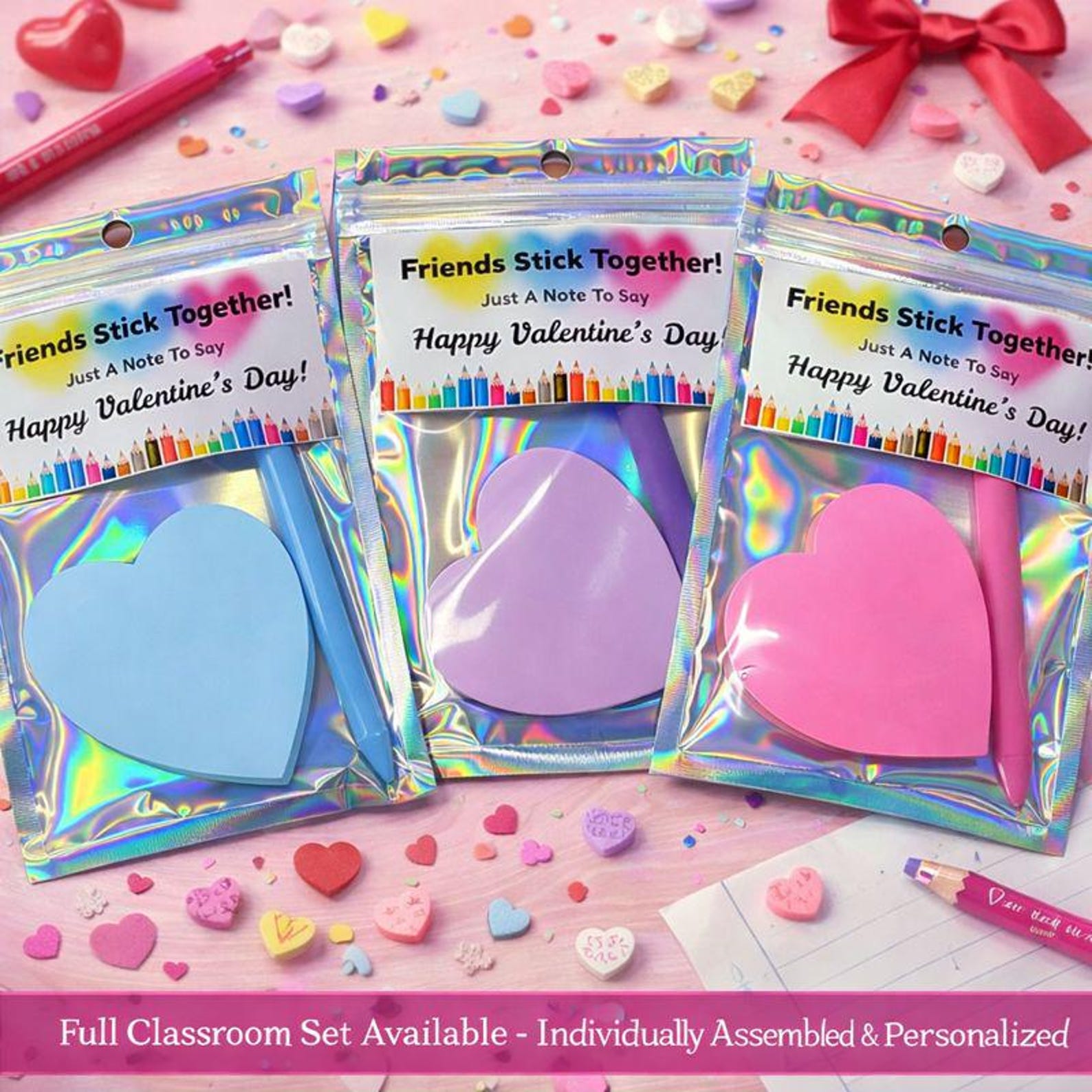 Personalized Valentine Sticky Notes Favor | Heart Shaped Notes ...