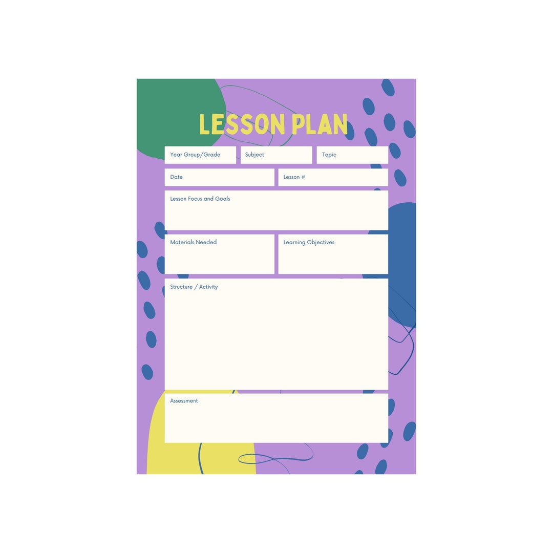 Colorful Lesson Plan Digital Template - Etsy