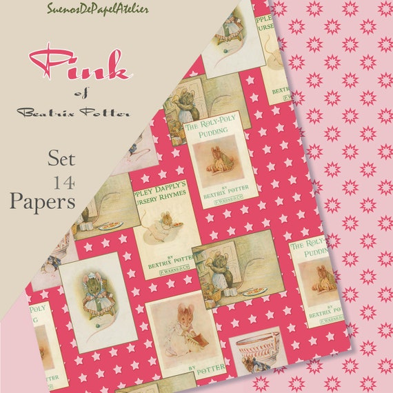 PINK Beatrix Potter Papers Kit Printable Kit seamless | Etsy