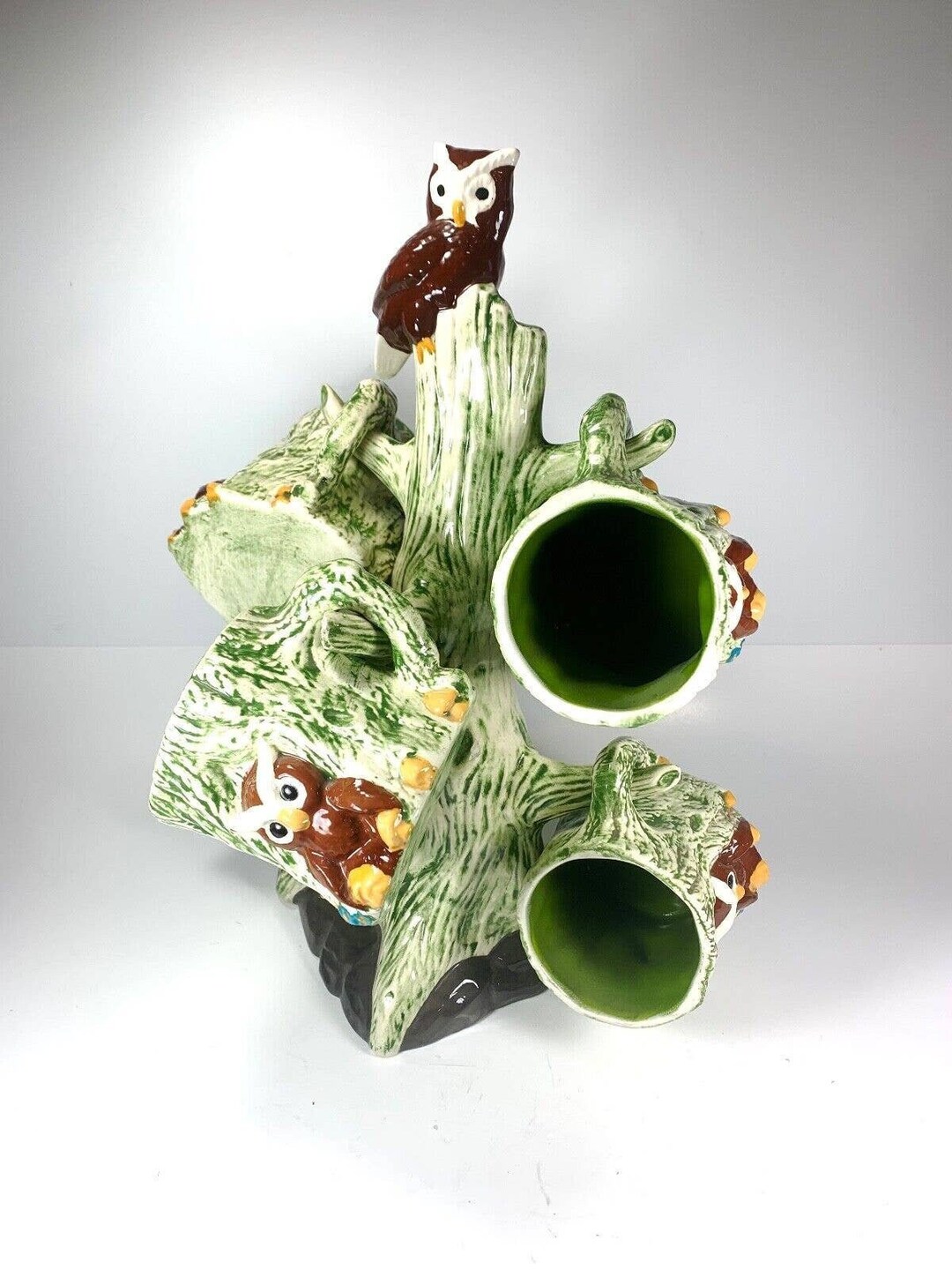 1970s Green Ceramic Owl Coffee Mug Tree Rack 6 Owl Cups Set Rare ...