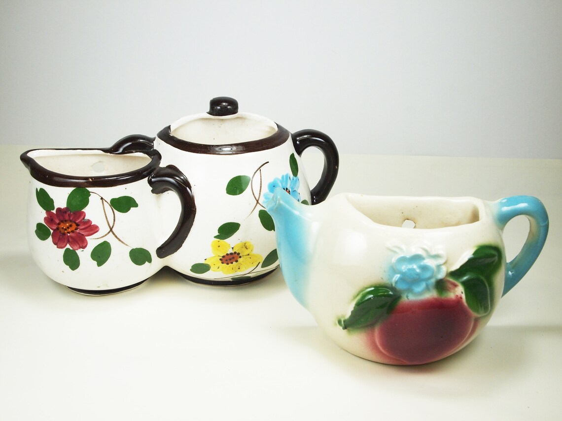 Vintage Teapot and Cup Wall Pockets Wall Planters Ceramic - Etsy