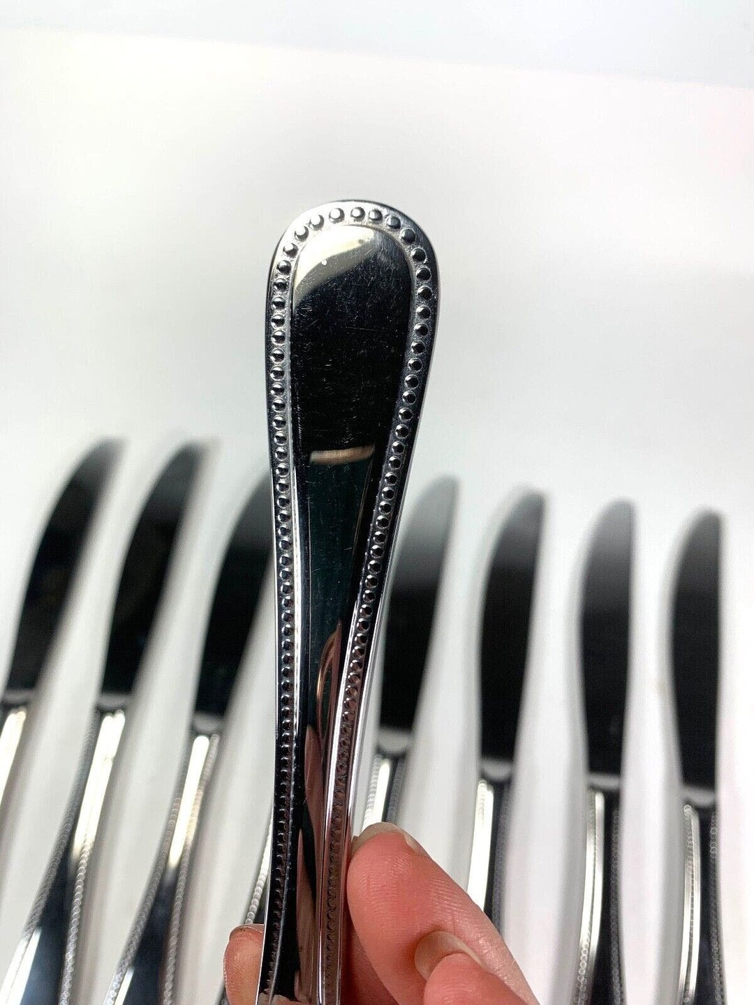 ONEIDA Royal Pearl Stainless 18/10 Flatware Beaded Edge 9 Dinner Knives ...