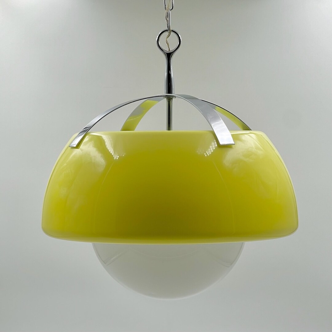 1970s Space Age Pendant Lamp: Yellow Plastic, Chrome, Italian Lighting ...