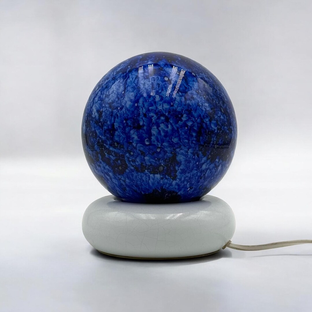 Rare Targetti Sankey 'temptation' Lamp: 70s Italian Blue Speckled Glass ...