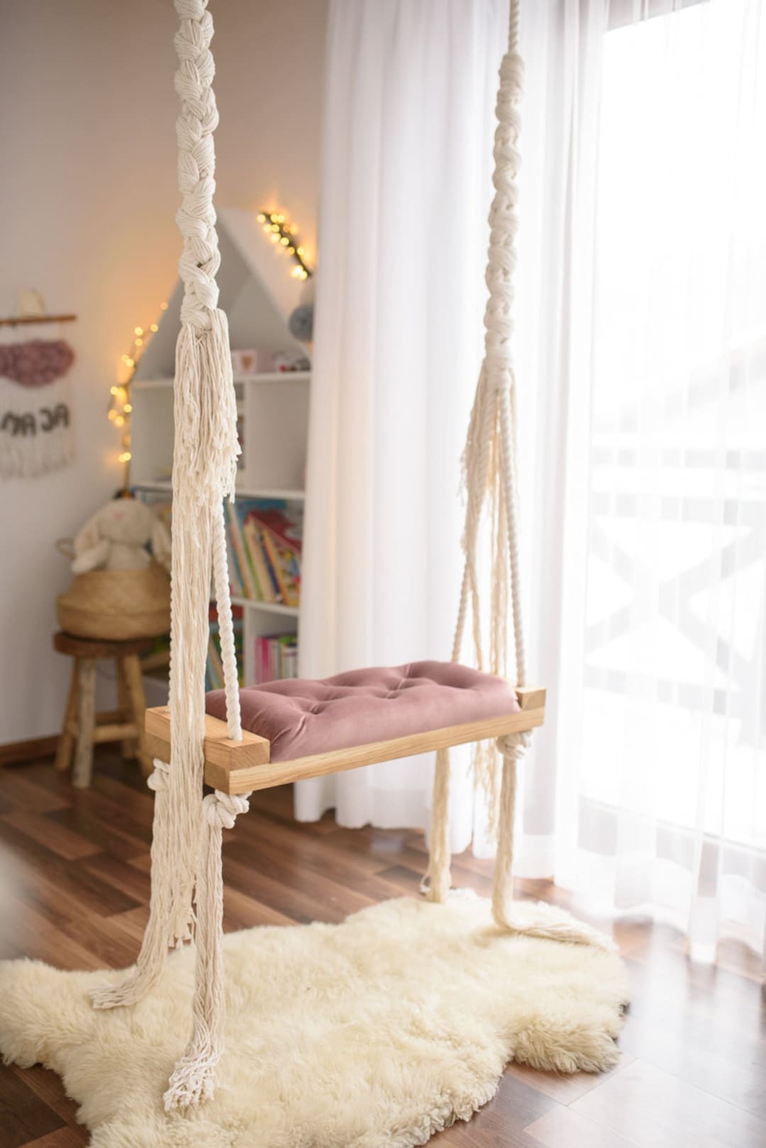 Stylish OAK Swing LARGE 70 CM on Ropes for Children and Adults ...