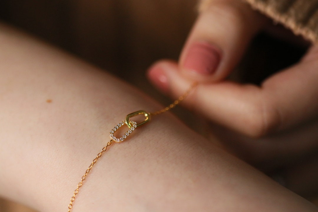 Sterling Silver Interlink Bracelet: 14K Gold Paperclip Chain - Etsy