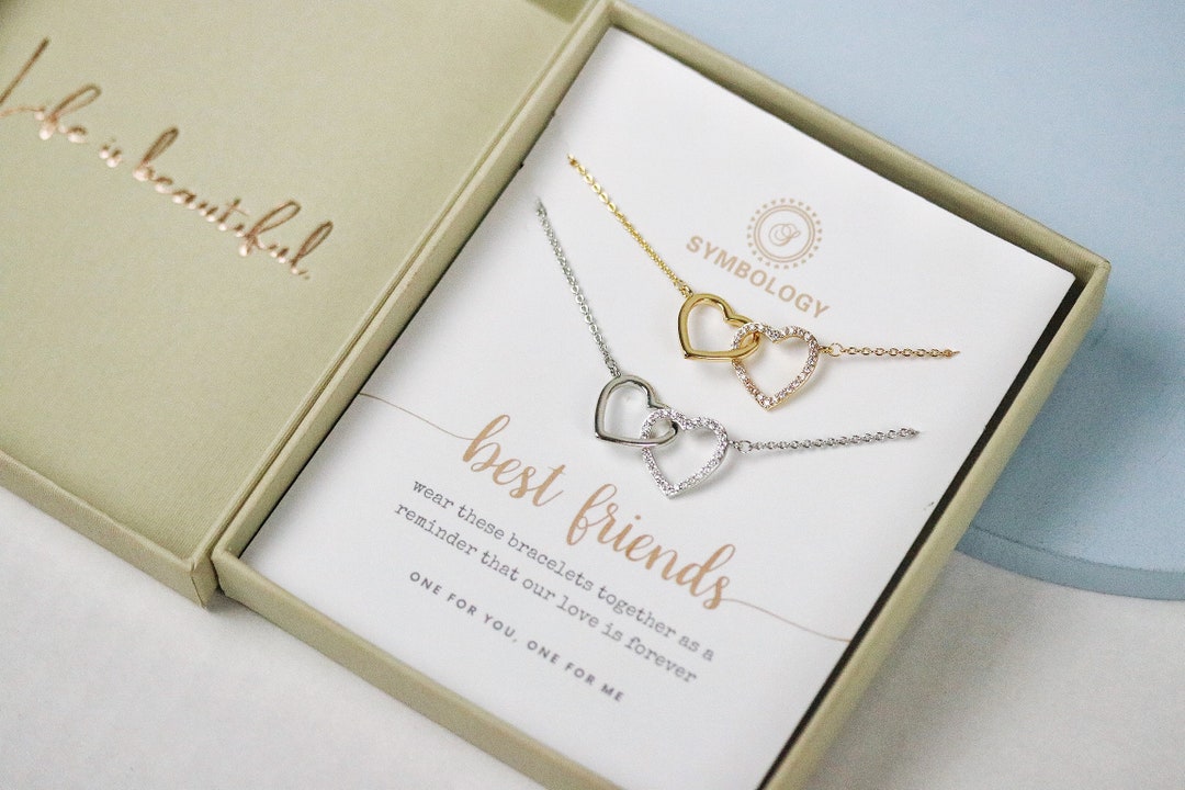 Silver Friendship Bracelet Set, 18K Gold Personalised CZ Pave Double ...