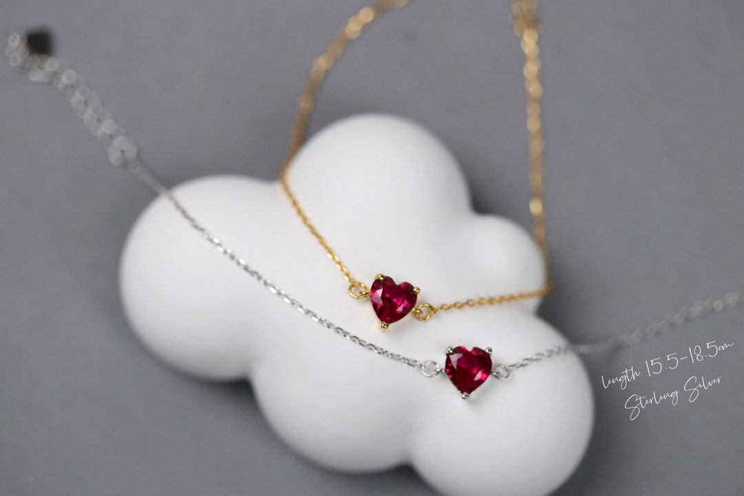 Sterling Silver Ruby Heart Bracelet Set - Mother Daughter Gift - Etsy