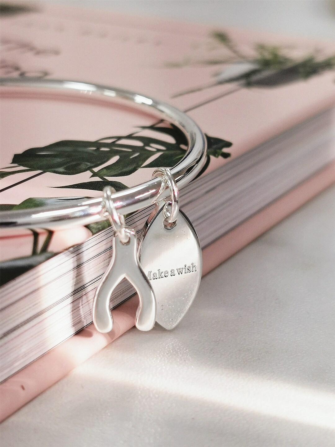 Silver Plated Wishbone Bangle: Happy Birthday Gift - Etsy