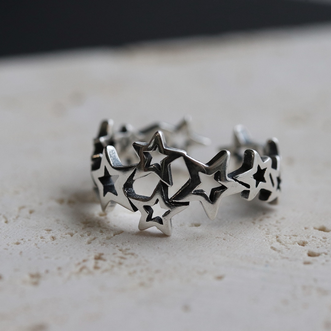 Sterling Silver Star Open Ring, Sterling Silver Stars Stackable Ring ...