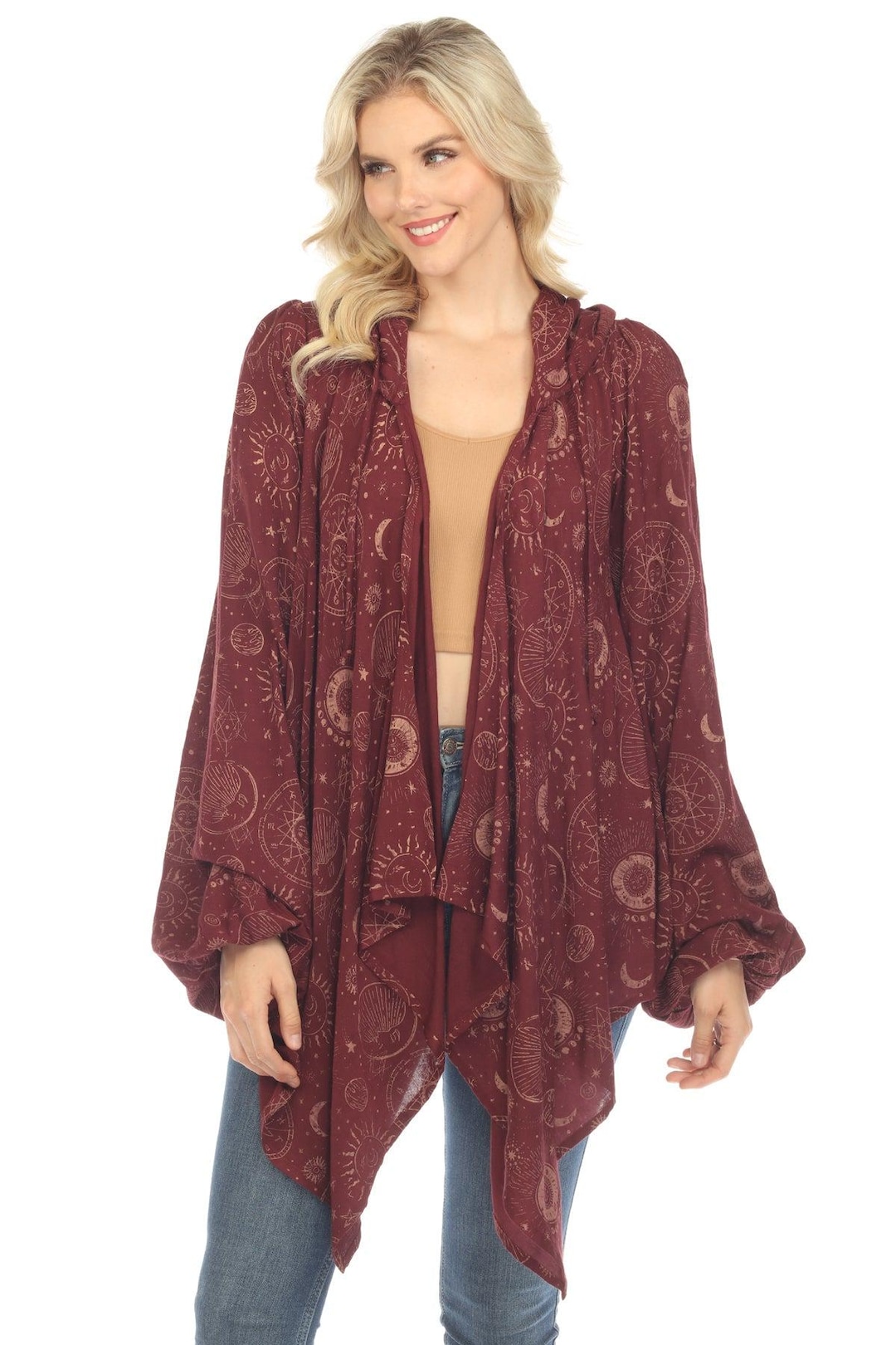 Celestial Flowy Hoodie Waterfall Cardigan | Bohemian Layering Cardigan ...