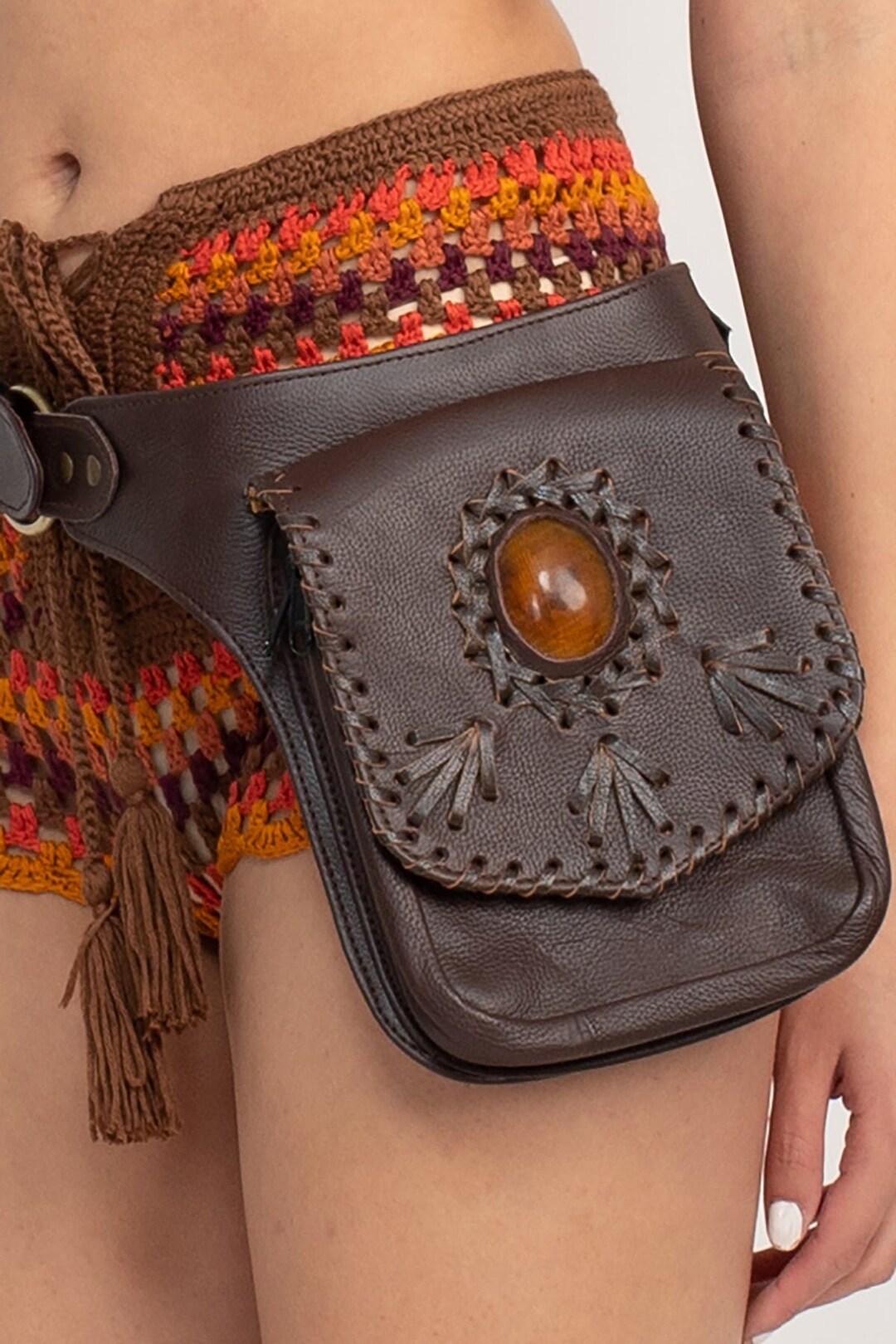 Leather Laced Stone Belt Bag - Etsy