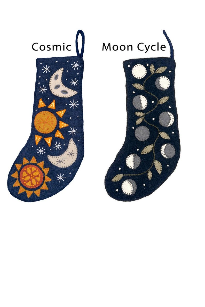 Felt Celestial Holiday Stockings,cosmic and Moon Cycle Designs, Boho ...