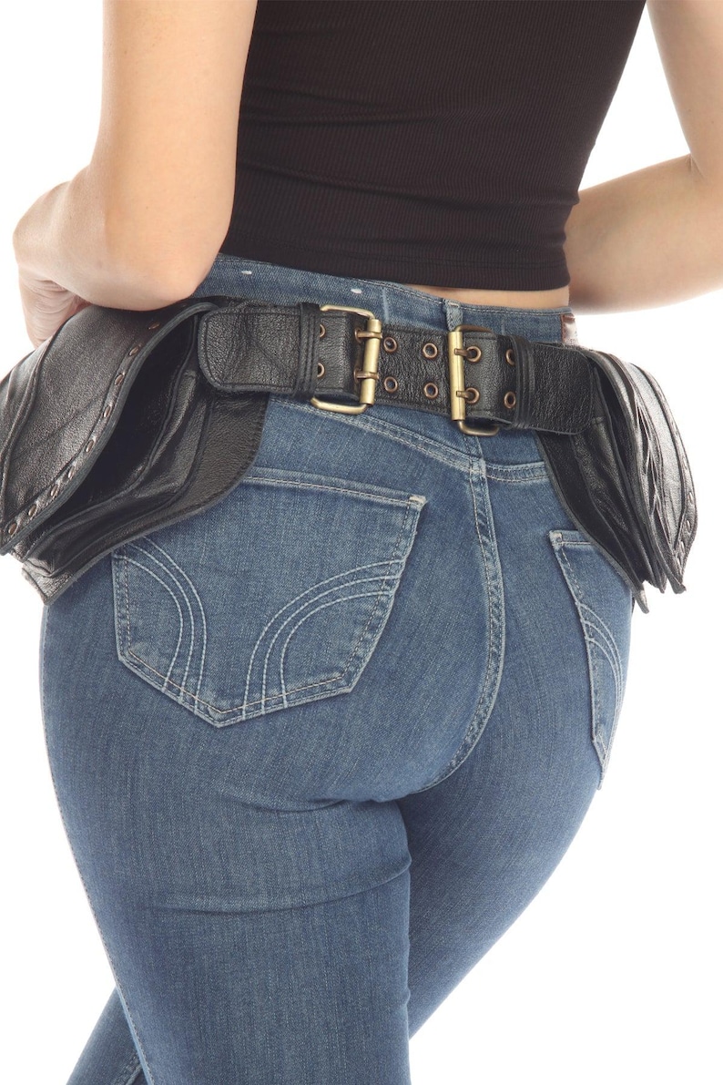 Leaf Leather Utility Belt With Extenders – Boho Festival Waist Bag ...