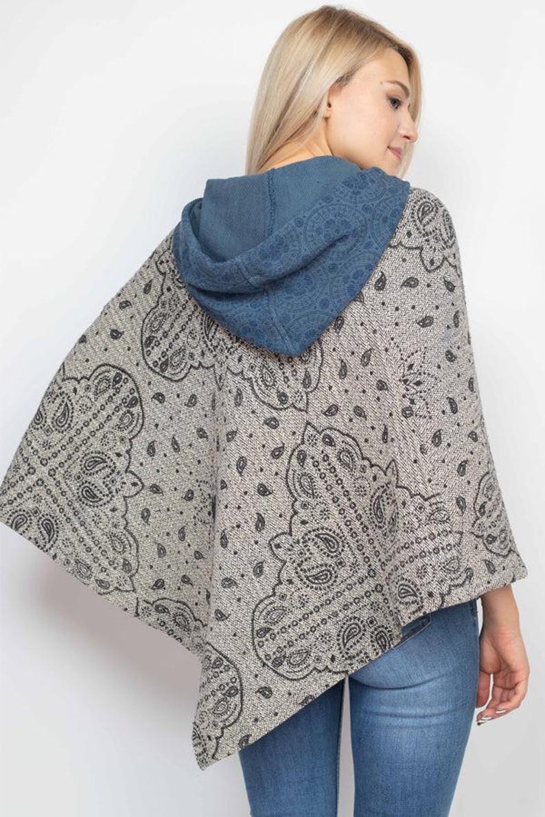 Boho Printed Cotton Poncho With Hoodie Pocket - Unisex Festival ...
