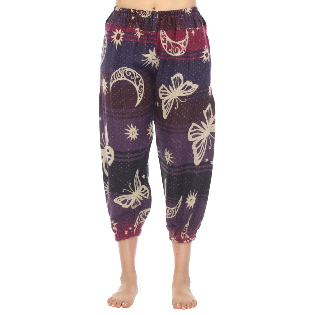 Butterfly Celestial Cozy Genie Pants | Boho Flowy Relaxed Fit, Elastic ...