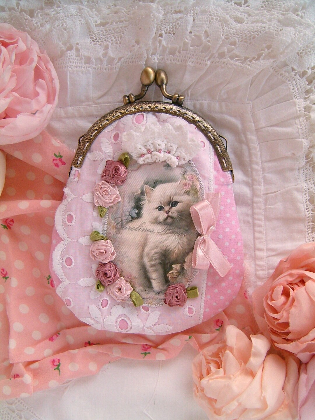 Shabby Pink Romantic Cat Purse Shabby Rose Romantic Vintage Bag Shabby ...