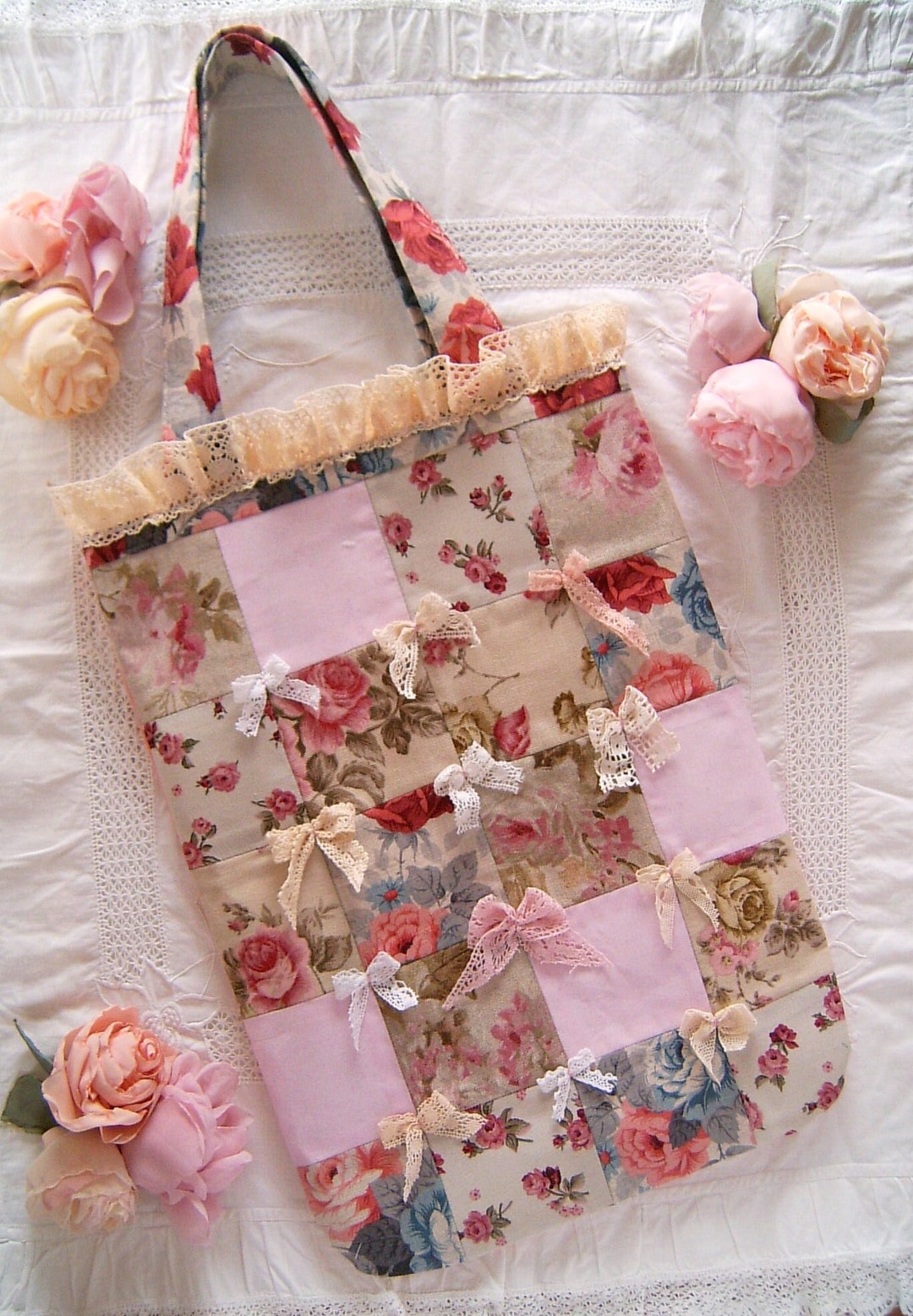 Shabby Chic Romantic Patchwork Tote Bag Patchwork Floral Vintagetote ...