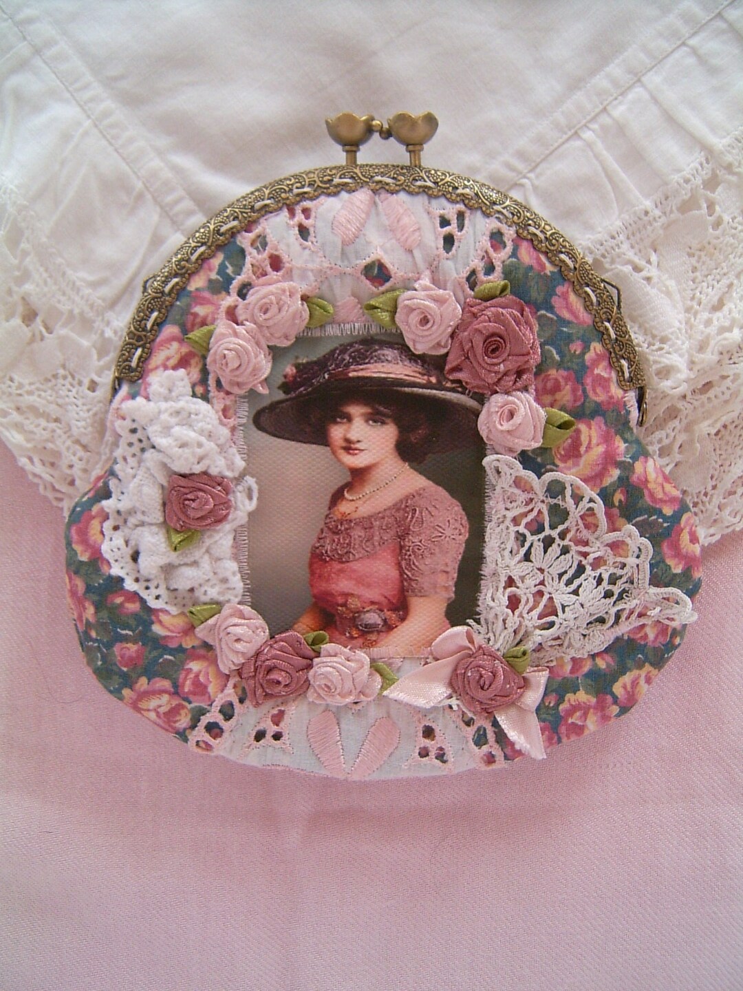 Rose Purse Shabby Chic Purse Floral Purse Handmade Purse Vintage Purse ...