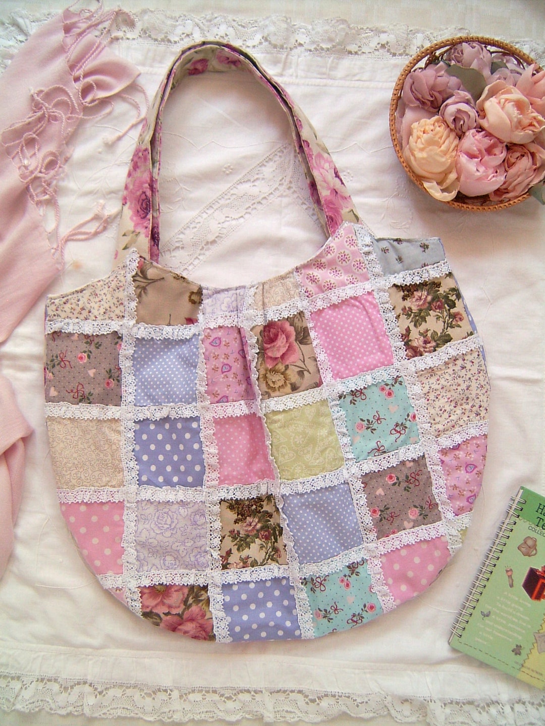 Patchwork Tote Bag Pastel Patchwork Bag Handmade Patchwork Bag Large ...