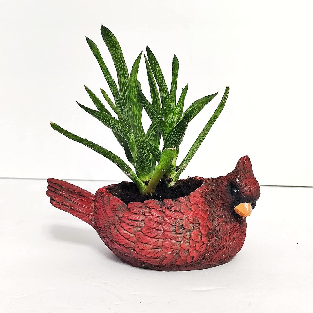 Red Cardinal Resin Planter Candelholder Red Painted Resin Cardinal ...