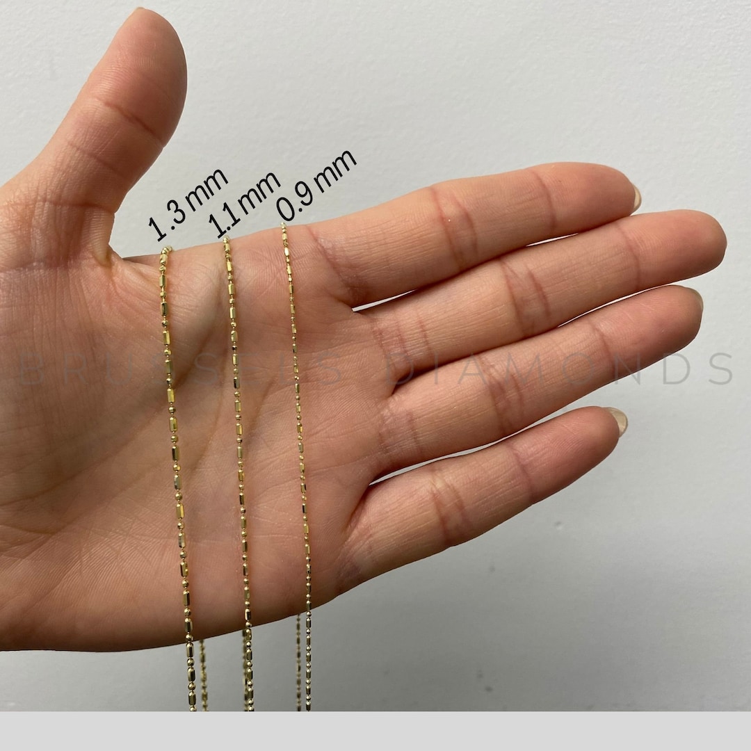14K SOLID Yellow Gold Bar and Bead Chain Necklace, 16 18 20, 0.9MM, 1 ...
