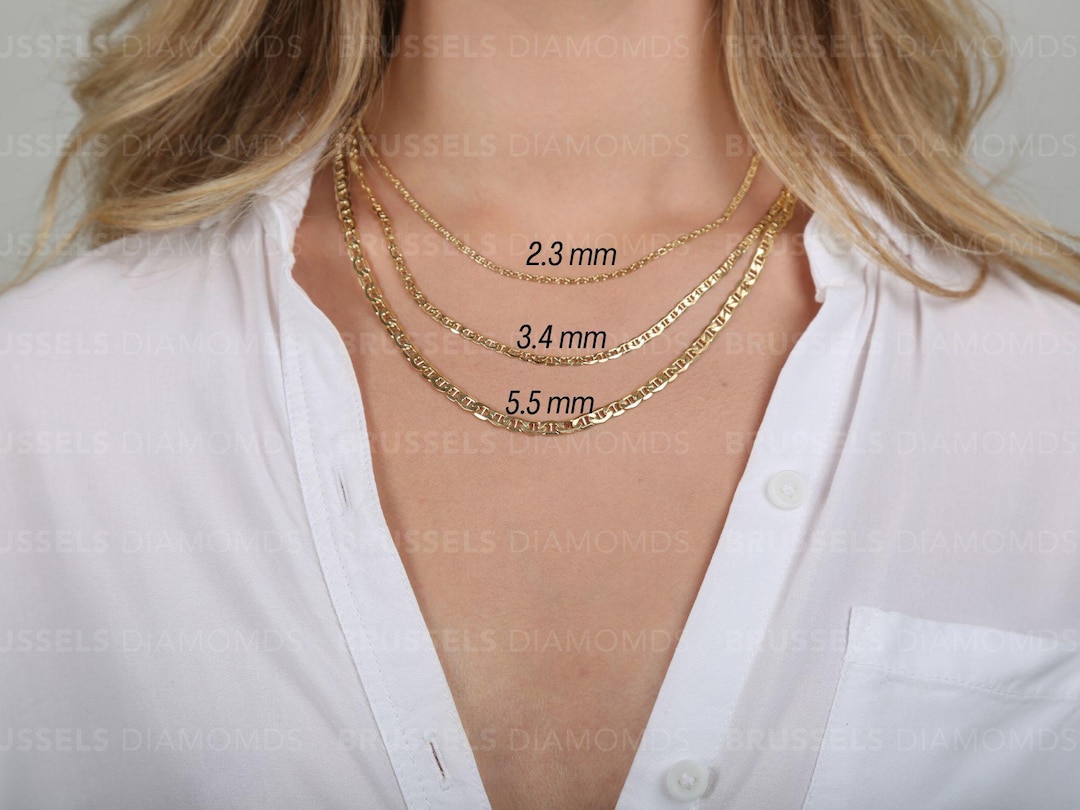 10K Yellow Gold Mariner Link Chain Necklace, 2.3MM 3.4MM 5.5MM Thick ...