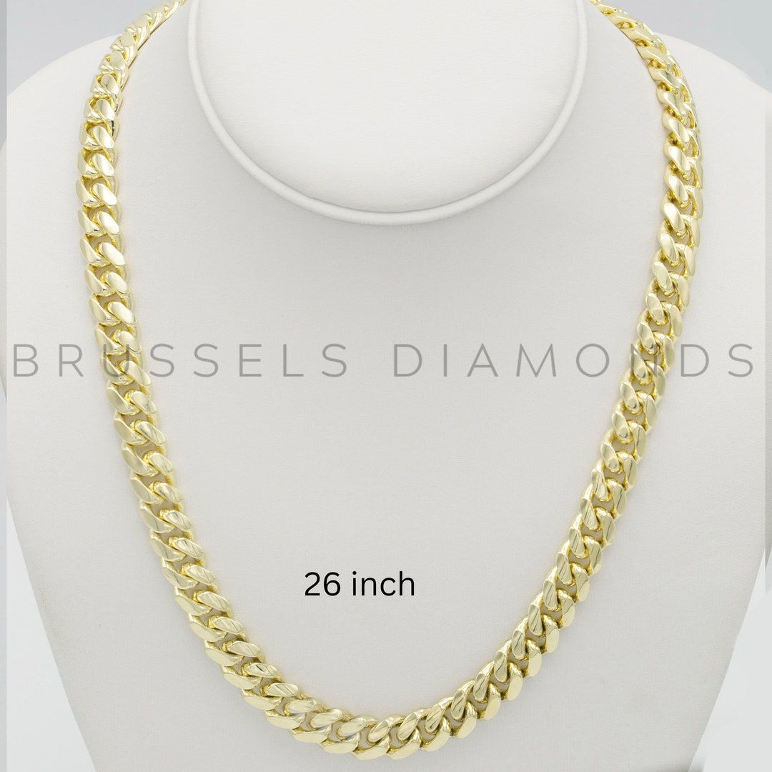 14K SOLID Yellow Gold Miami Cuban Chain Necklace, 10MM Thick, 22 24 26 ...