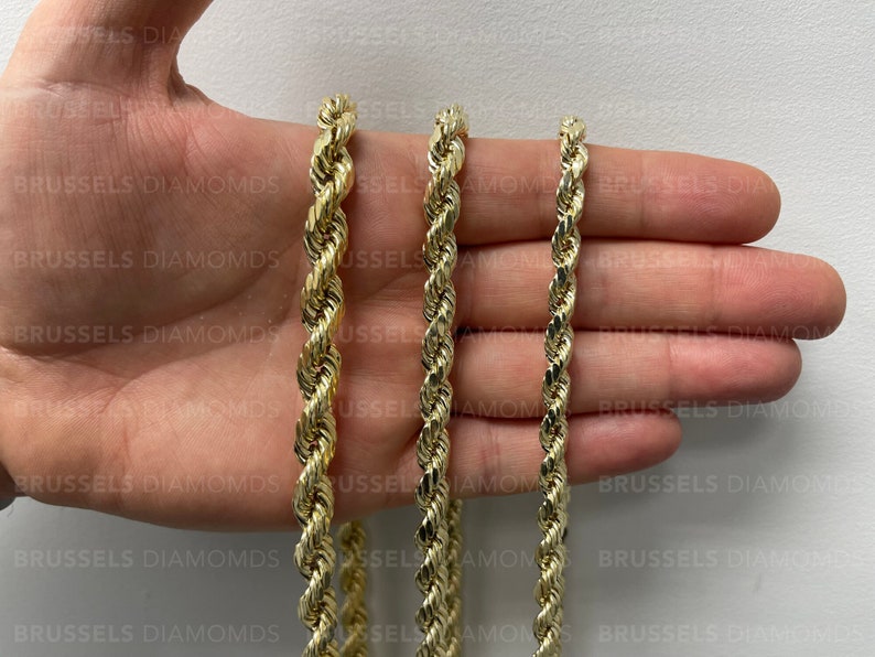 10K Yellow Gold Diamond Cut Rope Chain Necklace 7mm 8mm 9mm - Etsy