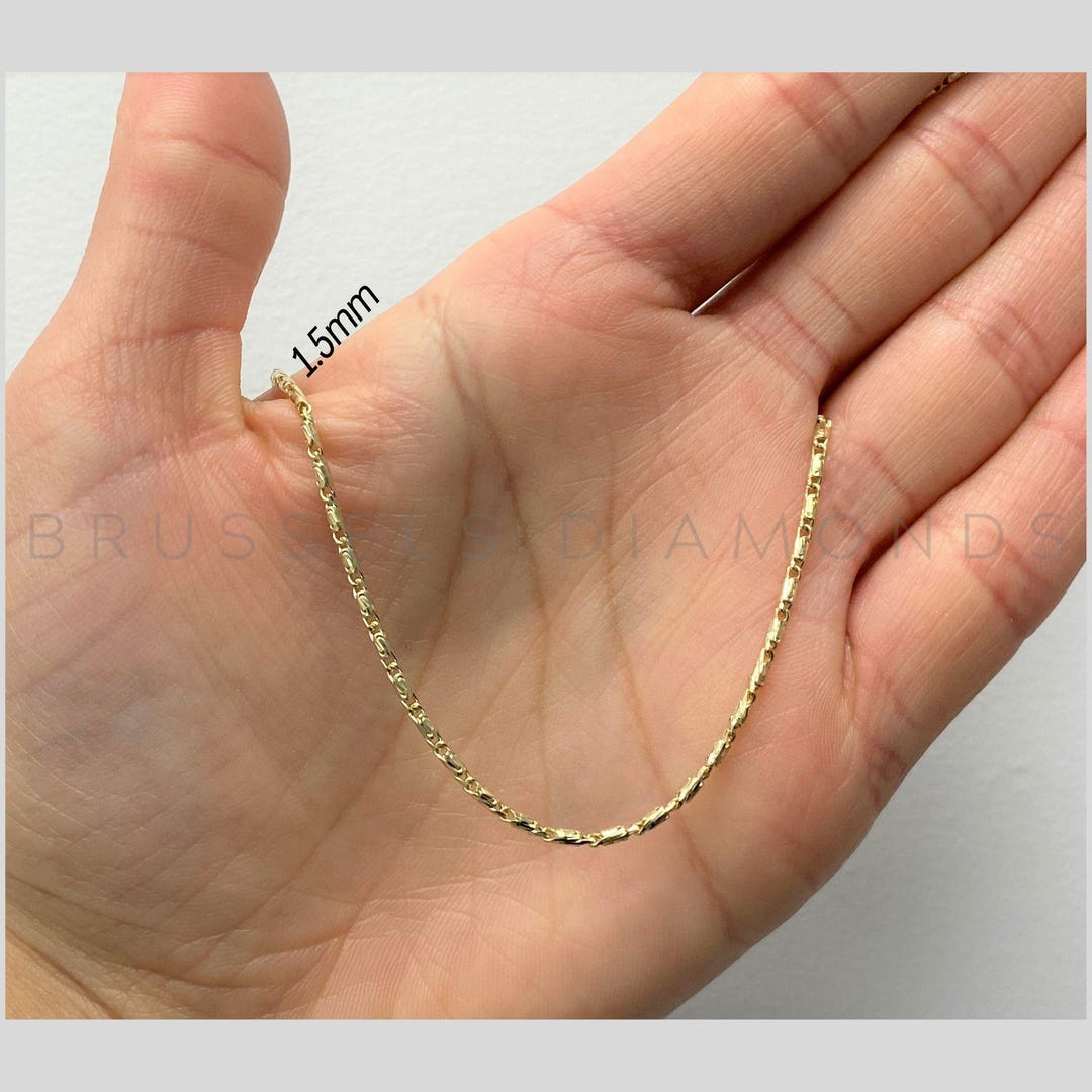 14K Solid Yellow Gold Bar Link Lumina Chain Necklace, 1.5MM Thick, 18 ...