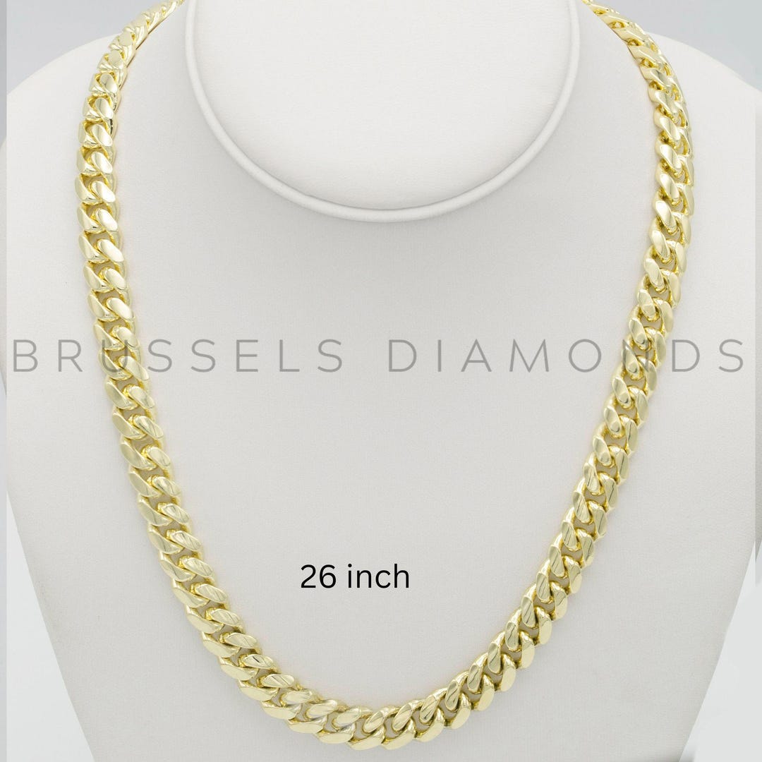 14K SOLID Yellow Gold Miami Cuban Chain Necklace, 10MM Thick, 22 24 26 30 Inch, Real Gold Chain ...
