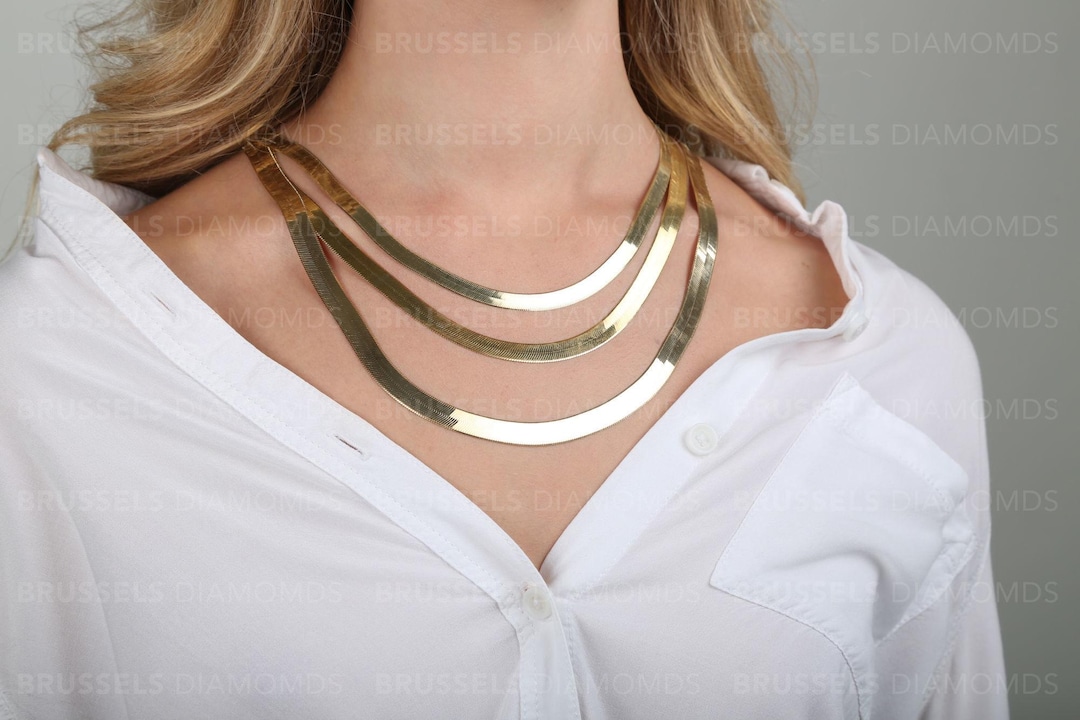 10K SOLID Yellow Gold Herringbone Necklace Chain, 7MM 8MM 9MM 10MM 12MM ...