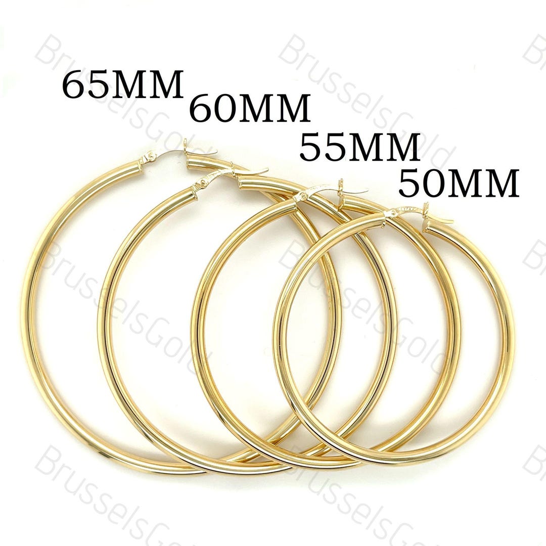 Real Gold Hoops, 3MM Thick, 14mm 16mm 20mm 25mm 30mm 35mm 40mm 45mm ...