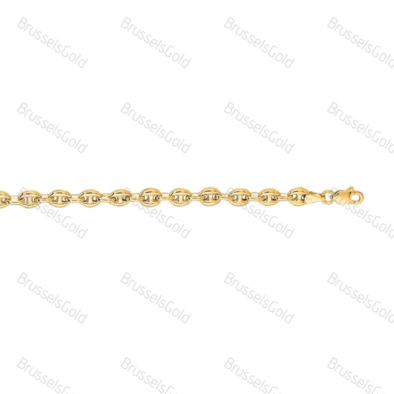 14K Yellow Gold Puffed Mariner Anklet Chain, 4.7MM Thick, 10