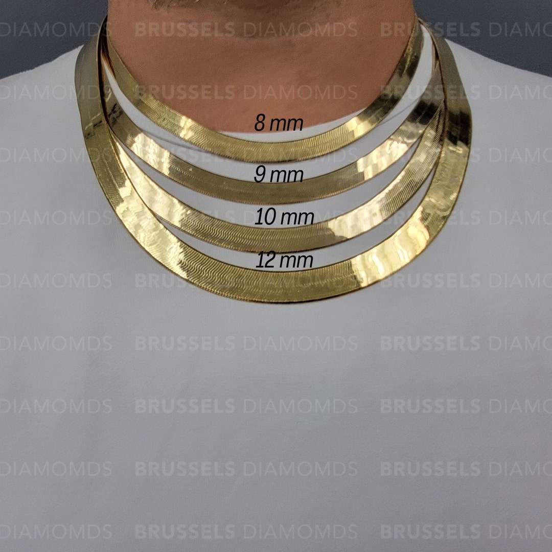 10K Solid Gold Herringbone Necklace Chain, 7MM 8MM 9MM 10MM 12MM Thick ...