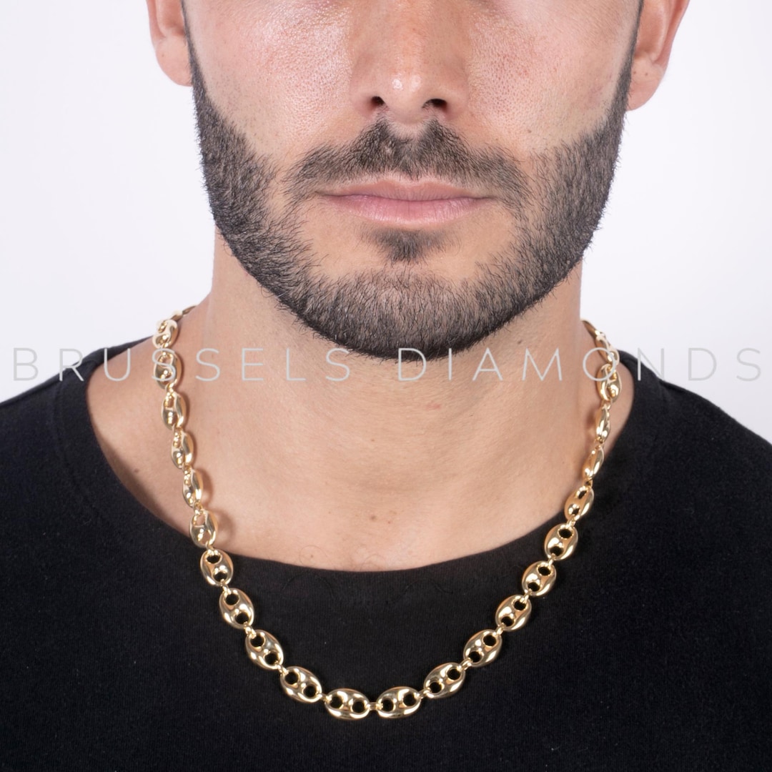 14K Yellow Gold Puffed Mariner Gucci Chain Necklace, 11MM Thick, 20" 22 ...
