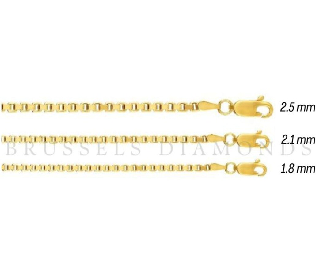 14K Real Yellow Gold Box Link Chain Necklace, 1.8MM 2.1MM 2.5MM Thick ...