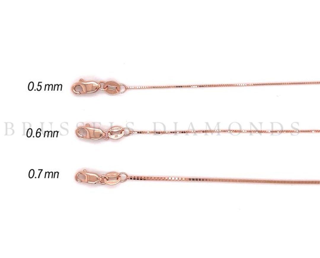 14K Solid Rose Gold Box Chain Necklace, 0.5MM 0.6MM 0.7MM Thick, 16" 18 ...