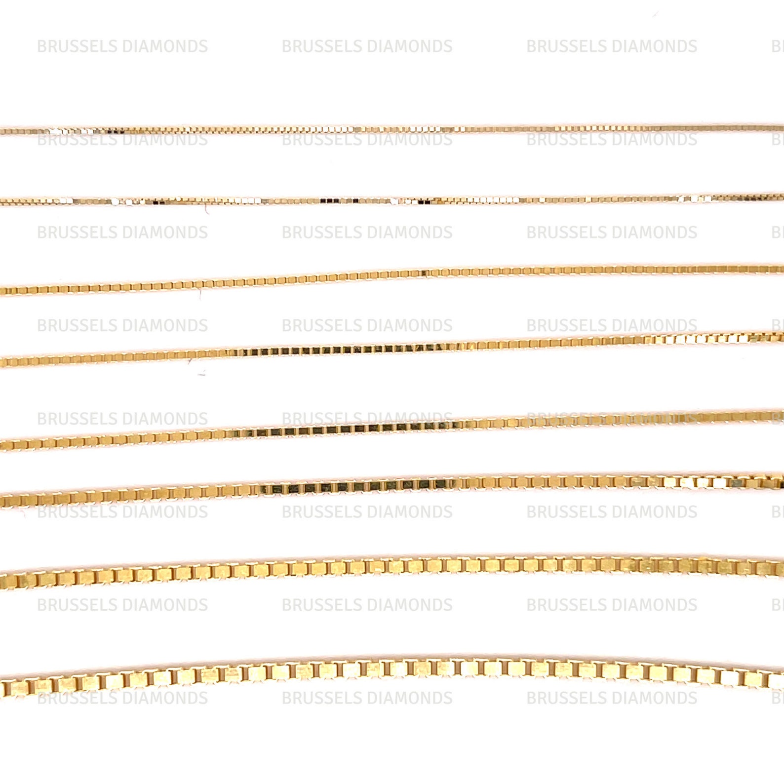 14K Solid Yellow Gold Box Chain Necklace, 0.5MM - 1.7MM Thick, 16"-30 ...