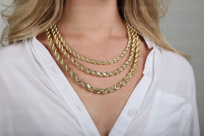 10K Yellow Gold Diamond Cut Rope Chain Necklace 7mm 8mm 9mm - Etsy