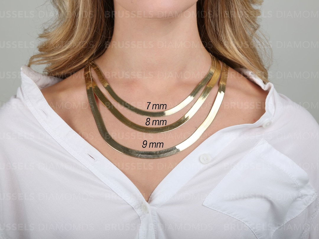10K SOLID Yellow Gold Herringbone Necklace Chain, 7MM 8MM 9MM 10MM 12MM ...