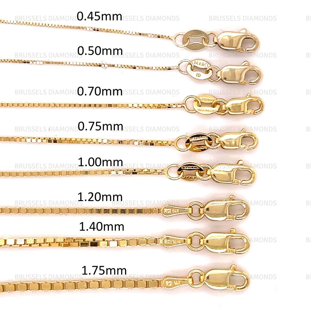 Solid 14K Yellow Gold Box Chain Necklace, 16-30, 0.45mm-1.7mm, Box Gold ...