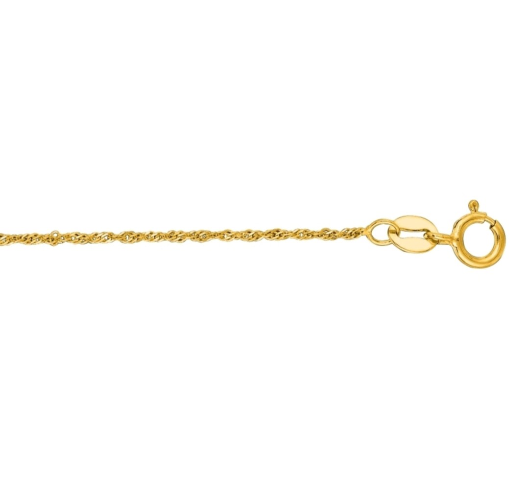 14K Solid Yellow Gold Dainty Singapore Rope Chain Bracelet, 1 MM Thick ...