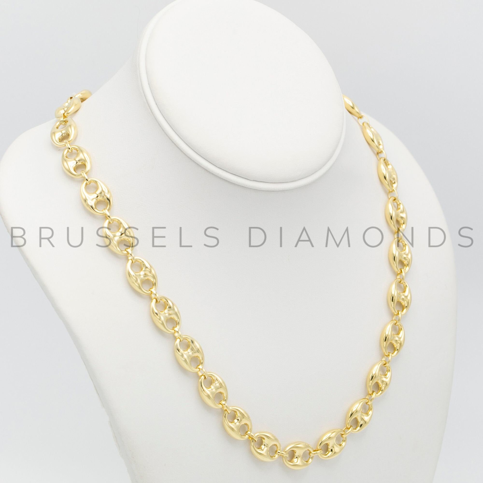 14K Yellow Gold Puffed Mariner Gucci Chain Necklace, 11MM Thick, 20" 22 ...