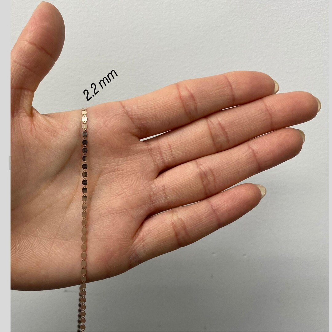 14K SOLID Rose Gold Mirror Link Chain Necklace, 16" 18" 24" Inch, 2.2MM ...