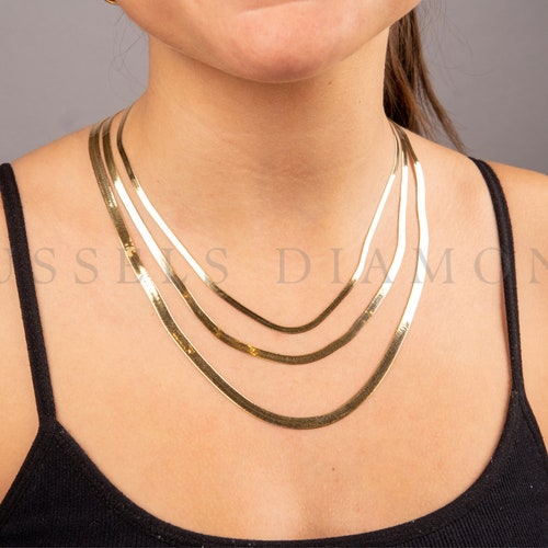 Solid 14K Yellow Gold Herringbone Necklace 1630 - Etsy