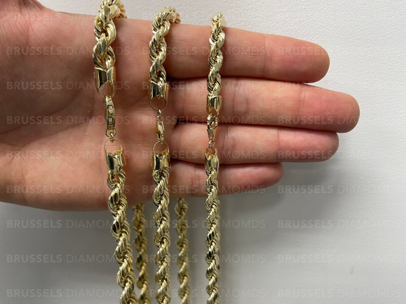 10K Yellow Gold Diamond Cut Rope Chain Necklace 7mm 8mm 9mm - Etsy